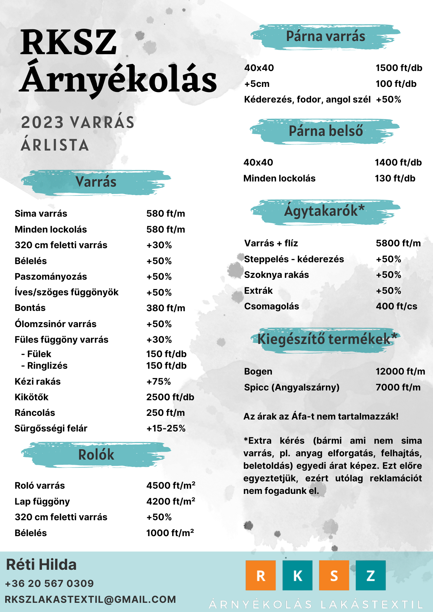Szolgáltatás árlisták – RKSZ Árnyékolás és Lakástextil